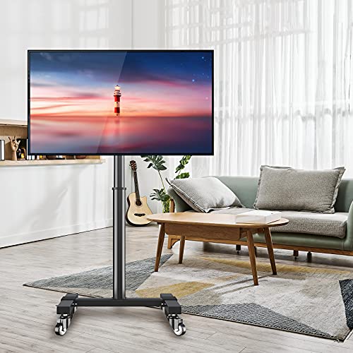 Mobile TV Cart with Wheels for 13-40 inch LED LCD Flat/Curved Screen TVs, Rolling/Floor TV Stand with Shelf Up to 44 lbs, Height Adjustable TV Trolley Max VESA 200x200mm - UL Certificated- TC001