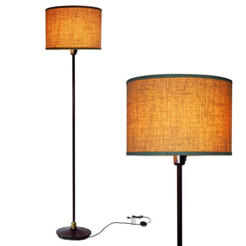 Kopolom Floor Lamp for Living Room, Modern Standing Lamp with Hanging Drum Shade, Thickened Tall Pole Lamp for Office with Button and Floor Switch (Bronze Button Switch)