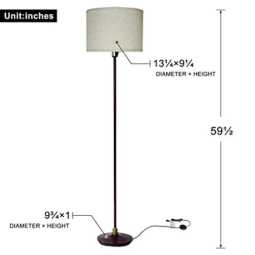 Kopolom Floor Lamp for Living Room, Modern Standing Lamp with Hanging Drum Shade, Thickened Tall Pole Lamp for Office with Button and Floor Switch (Bronze Button Switch)