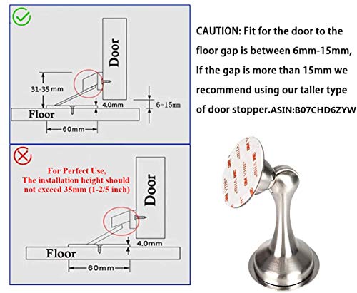 Magnetic Door Stopper, Invisible Magnetic Door Stop, Brushed Satin Nickel, No Need Drill with 3M Adhesive, Stainless Steel Floor Magnetic Door Catch Door Hold (Silver)