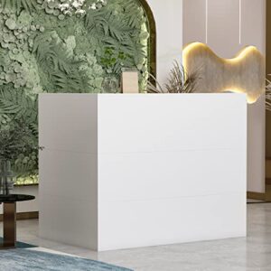 AGOTENI Reception Desk Reception Stations with Open Shelf & Drawers, L Shape Reception Table Wooden Computer Desk for Office Reception Room, White