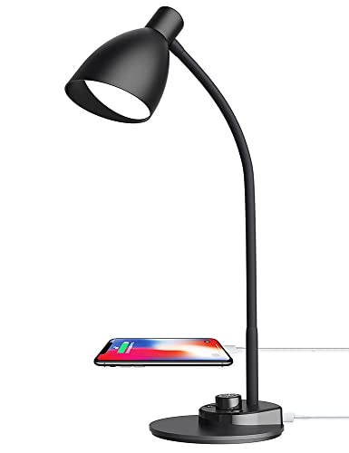 LiFMIRA Small Desk Lamp with USB Charging Port 3 Color Modes Light Induction Smart Auto-Dimming Reading Light CRI 90+ Flexible Gooseneck Desk Lamps for Home Office Dorm Study Room AC Adapter Included