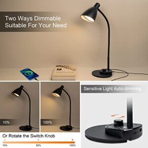 LiFMIRA Small Desk Lamp with USB Charging Port 3 Color Modes Light Induction Smart Auto-Dimming Reading Light CRI 90+ Flexible Gooseneck Desk Lamps for Home Office Dorm Study Room AC Adapter Included