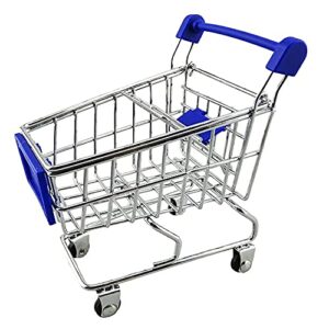 yueton mini shopping cart supermarket handcart shopping utility cart mode storage toy desk accessory and decoration (stainless steel blue)