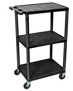 luxor mobile multipurpose utility storage audio video presentation cart with 3 shelves – black