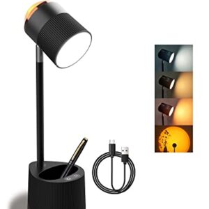 Flymuda LED Desk Lamp with Sunset Lamp, Pen Holder, Led Reading Lamp with 3 Color Modes, 360° Rotation, Battery Operated, Touch Control, Sunset Night Light & Desk Lamp 2 in 1 for Home Office - Black