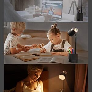 Flymuda LED Desk Lamp with Sunset Lamp, Pen Holder, Led Reading Lamp with 3 Color Modes, 360° Rotation, Battery Operated, Touch Control, Sunset Night Light & Desk Lamp 2 in 1 for Home Office - Black