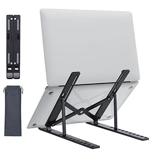 Uniwit 10- Levels Adjustable Laptop Notebook Stand Holder, Foldable Portable Plastic Riser Laptop Holder, Ventilated and Lightweight Compatible for MacBook, Laptop, Notebook Computer,Tablet(Black)