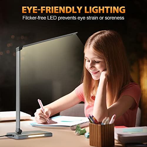 LED Desk Lamps,Dimmable Table Lamps with USB Charging Port,5 Color Temperature Modes,5 Brightness Levels,Eye-Caring Office Lamp with Touch Control for Home Bedroom (Silver)