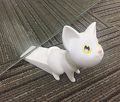 Bamboo's Grocery Cute Cat Door Stopper,Works on All Surfaces, Non Scratching, Strong Grip (White)