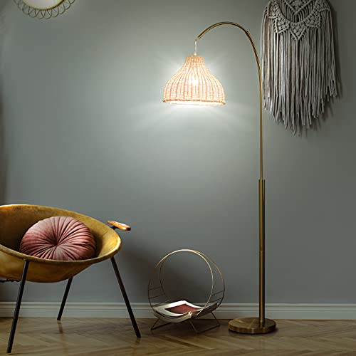 Brightech Lark Arc Lamp for Living Rooms & Offices, Floor Lamp with Unique Hanging Wicker Shade, Standing Lamp for Bedroom Reading, Tall Lamp Matches Boho and Other Living Room Decor