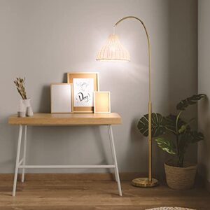 Brightech Lark Arc Lamp for Living Rooms & Offices, Floor Lamp with Unique Hanging Wicker Shade, Standing Lamp for Bedroom Reading, Tall Lamp Matches Boho and Other Living Room Decor