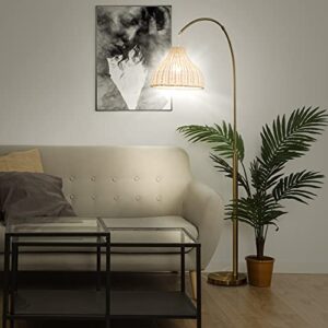 Brightech Lark Arc Lamp for Living Rooms & Offices, Floor Lamp with Unique Hanging Wicker Shade, Standing Lamp for Bedroom Reading, Tall Lamp Matches Boho and Other Living Room Decor