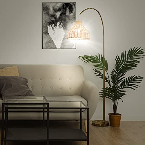 Brightech Lark Arc Lamp for Living Rooms & Offices, Floor Lamp with Unique Hanging Wicker Shade, Standing Lamp for Bedroom Reading, Tall Lamp Matches Boho and Other Living Room Decor