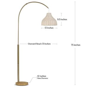 Brightech Lark Arc Lamp for Living Rooms & Offices, Floor Lamp with Unique Hanging Wicker Shade, Standing Lamp for Bedroom Reading, Tall Lamp Matches Boho and Other Living Room Decor