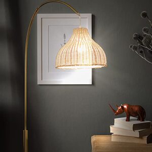 Brightech Lark Arc Lamp for Living Rooms & Offices, Floor Lamp with Unique Hanging Wicker Shade, Standing Lamp for Bedroom Reading, Tall Lamp Matches Boho and Other Living Room Decor