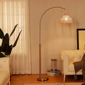 Brightech Lark Arc Lamp for Living Rooms & Offices, Floor Lamp with Unique Hanging Wicker Shade, Standing Lamp for Bedroom Reading, Tall Lamp Matches Boho and Other Living Room Decor