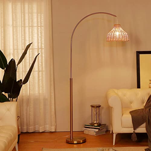 Brightech Lark Arc Lamp for Living Rooms & Offices, Floor Lamp with Unique Hanging Wicker Shade, Standing Lamp for Bedroom Reading, Tall Lamp Matches Boho and Other Living Room Decor