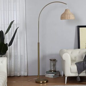 Brightech Lark Arc Lamp for Living Rooms & Offices, Floor Lamp with Unique Hanging Wicker Shade, Standing Lamp for Bedroom Reading, Tall Lamp Matches Boho and Other Living Room Decor