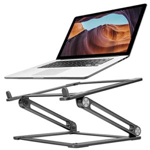 laptop stand holder adjustable height, loteyike aluminum portable laptop riser for desk with foldable hook, multi-angle computer stand for laptop compatible for macbook air/pro, 10-17″ notebooks, grey