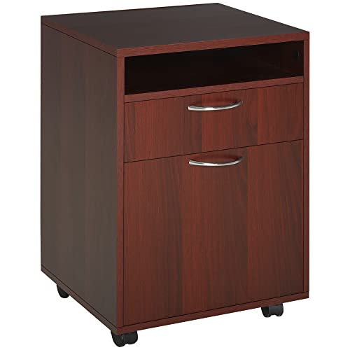 HOMCOM Mobile Storage Cabinet Organizer with Drawer and Cabinet, Printer Stand with Castors, Brown