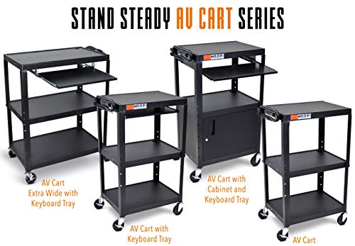 Line Leader AV Cart - Includes Height Adjustable Top Shelf - 15 ft Power Cord with Cord Management Included - Easy to Assemble (42 x 24 x 18 / Black)