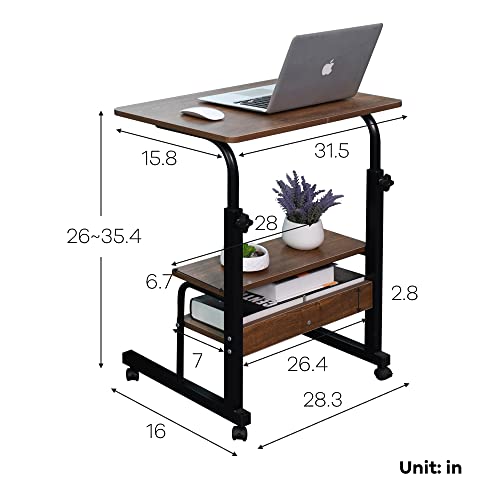 Emall Life Tray Table, Adjustable Sofa/Bed Side Table Portable Desk with Wheels Overbed Table Laptop Cart with Open Shelf (15.7 * 31.5, Black Willow)