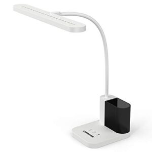 lepower 700lm led desk lamp with pen holder, 12w gooseneck study desk lamp with 3 colors, dimmable led table lamp for home office, college dorm, bedroom, kids (white)