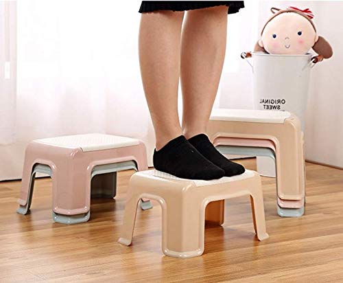 Step Stool Non-Slip Plastic Stool, Thick Plastic Stools for Adults Simple Stool for Living Room, Bathroom with Anti-Skid Pad Chairs for Home, Office - White Blue