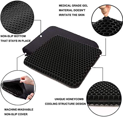 2021The Newest Gel Seat Cushion,with Non-Slip Cover,Help in Relieving Back Pain & Sciatica Pain,Seat Cushion for The Car,Office,Wheelchair&Chair (Black)