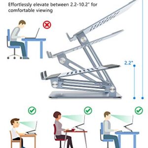 AboveTEK Laptop Stand, Adjustable Laptop Riser, Aluminum Computer Stand for Laptop up to 17.3 Inches, Portable Laptop Holder Compatible with MacBook Pro, HP, Ergonomic Desktop for Office, Home, Grey