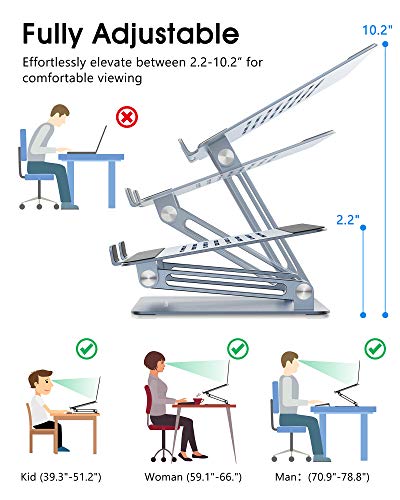 AboveTEK Laptop Stand, Adjustable Laptop Riser, Aluminum Computer Stand for Laptop up to 17.3 Inches, Portable Laptop Holder Compatible with MacBook Pro, HP, Ergonomic Desktop for Office, Home, Grey