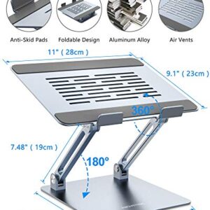 AboveTEK Laptop Stand, Adjustable Laptop Riser, Aluminum Computer Stand for Laptop up to 17.3 Inches, Portable Laptop Holder Compatible with MacBook Pro, HP, Ergonomic Desktop for Office, Home, Grey