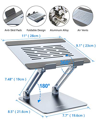 AboveTEK Laptop Stand, Adjustable Laptop Riser, Aluminum Computer Stand for Laptop up to 17.3 Inches, Portable Laptop Holder Compatible with MacBook Pro, HP, Ergonomic Desktop for Office, Home, Grey