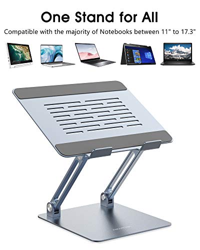 AboveTEK Laptop Stand, Adjustable Laptop Riser, Aluminum Computer Stand for Laptop up to 17.3 Inches, Portable Laptop Holder Compatible with MacBook Pro, HP, Ergonomic Desktop for Office, Home, Grey