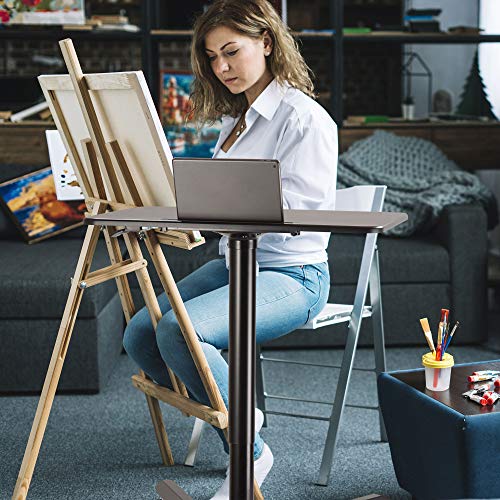 AVLT 44" Ambidextrous Pneumatic Laptop Standing Desk Cart (3 ft 8 in) - Mobile Rolling Desk - Computer Projector Cart - Rolling Height Adjustable Folding Desk - Mobile Black Cart with Brake Casters