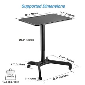 AVLT 44" Ambidextrous Pneumatic Laptop Standing Desk Cart (3 ft 8 in) - Mobile Rolling Desk - Computer Projector Cart - Rolling Height Adjustable Folding Desk - Mobile Black Cart with Brake Casters