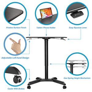 AVLT 44" Ambidextrous Pneumatic Laptop Standing Desk Cart (3 ft 8 in) - Mobile Rolling Desk - Computer Projector Cart - Rolling Height Adjustable Folding Desk - Mobile Black Cart with Brake Casters