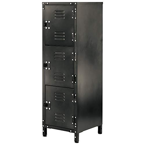 Allspace Grey Metal Storage Locker, Slim Organizer Steel Cabinet, Lockable 3 Doors, 39" Height, Stackable for Home, Office, Gym, Kids Room 450112ET, Black