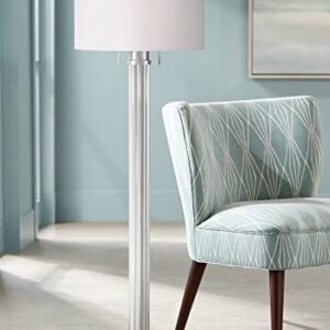 Possini Euro Design Cadence Modern Glam Style Floor Lamp Art Deco 62" Tall Brushed Nickel Crystal Glass Standing Column Linen Fabric Drum Shade for Living Room Reading House Bedroom