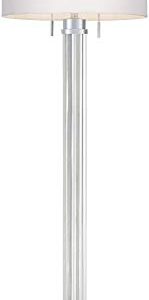 Possini Euro Design Cadence Modern Glam Style Floor Lamp Art Deco 62" Tall Brushed Nickel Crystal Glass Standing Column Linen Fabric Drum Shade for Living Room Reading House Bedroom