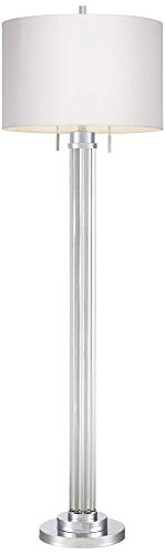 Possini Euro Design Cadence Modern Glam Style Floor Lamp Art Deco 62" Tall Brushed Nickel Crystal Glass Standing Column Linen Fabric Drum Shade for Living Room Reading House Bedroom