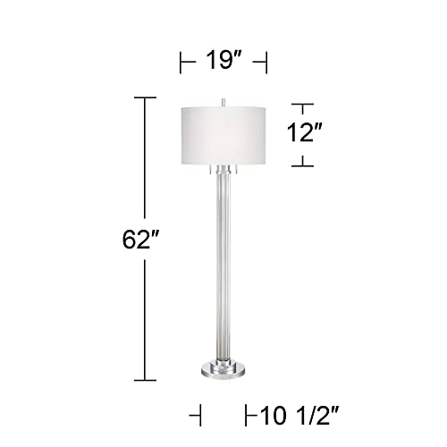 Possini Euro Design Cadence Modern Glam Style Floor Lamp Art Deco 62" Tall Brushed Nickel Crystal Glass Standing Column Linen Fabric Drum Shade for Living Room Reading House Bedroom