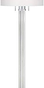 Possini Euro Design Cadence Modern Glam Style Floor Lamp Art Deco 62" Tall Brushed Nickel Crystal Glass Standing Column Linen Fabric Drum Shade for Living Room Reading House Bedroom