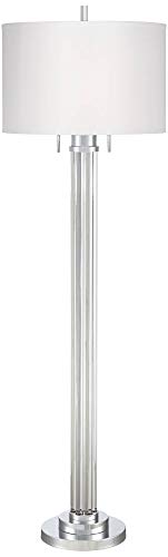 Possini Euro Design Cadence Modern Glam Style Floor Lamp Art Deco 62" Tall Brushed Nickel Crystal Glass Standing Column Linen Fabric Drum Shade for Living Room Reading House Bedroom