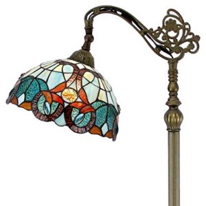 werfactory tiffany floor lamp blue floral flower stained glass arched lamp 12x18x64 inches gooseneck adjustable corner standing reading light decor bedroom living room s802 series