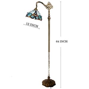 WERFACTORY Tiffany Floor Lamp Blue Floral Flower Stained Glass Arched Lamp 12X18X64 Inches Gooseneck Adjustable Corner Standing Reading Light Decor Bedroom Living Room S802 Series