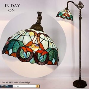 WERFACTORY Tiffany Floor Lamp Blue Floral Flower Stained Glass Arched Lamp 12X18X64 Inches Gooseneck Adjustable Corner Standing Reading Light Decor Bedroom Living Room S802 Series