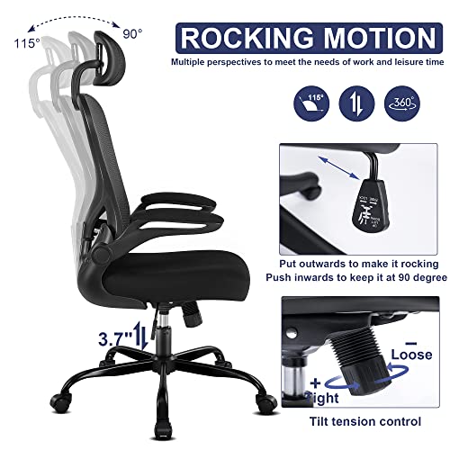 Misolant Office Chair, Ergonomic Desk Chair, Office Desk Chair, Office Chair with Headrest and Adjustable Lumbar Support, Home Office Chair Black