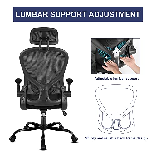 Misolant Office Chair, Ergonomic Desk Chair, Office Desk Chair, Office Chair with Headrest and Adjustable Lumbar Support, Home Office Chair Black